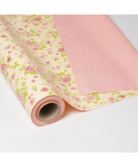 CELOFÁN OPAK CREMA CON ROSAS ROSA 70cm. x 50mts.