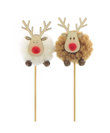 PICK RENO BLANCO Y MARRÓN CON NARIZ ROJA 4,5 x H10cm. (10u.)