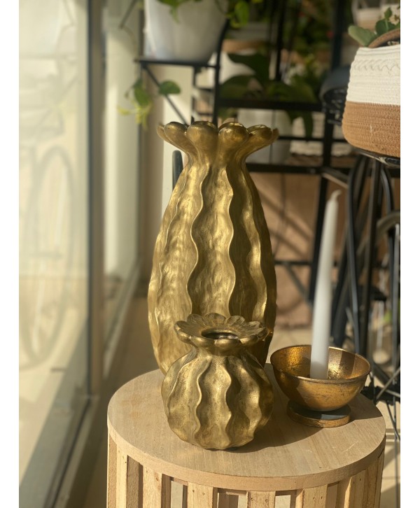 GERRO DE CERÀMICA FLOR ONDULADA OR Ø12,5 x H14cm.