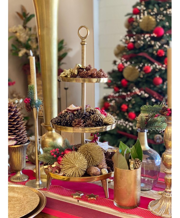 EXPOSITOR CIRCULAR DE 3 PISOS DORADO Ø 34 x H 69cm.