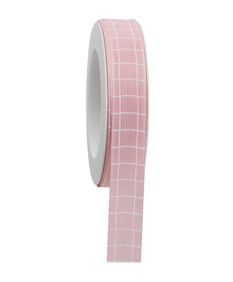 CINTA TEXTIL "LIVING" ROSA CON CUADROS BLANCOS 25mm. x 18mts.