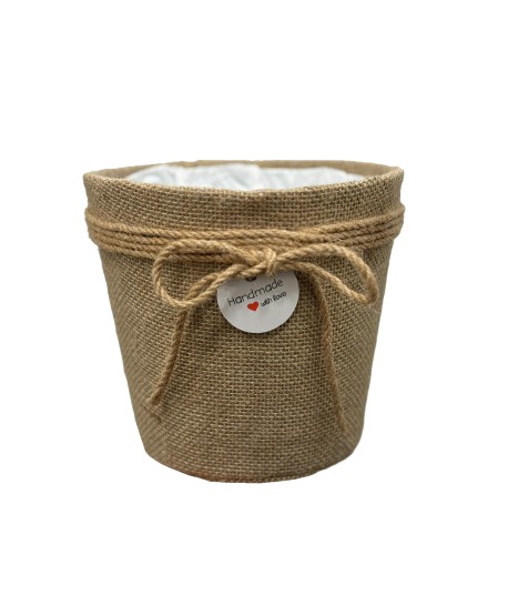 MACETA DE SACO NATURAL CON LAZO DE YUTE Ø16 x H14cm. (ES14)
