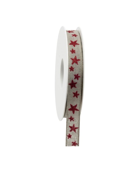 CINTA DE NAVIDAD ESTRELLA "STAR" GRIS Y ROJO 15mm. x 20mts.