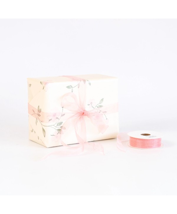 CELOFÁN OPAK CREMA CON FLORES Y DOBLE CARA ROSA 70cm. x 50mts.