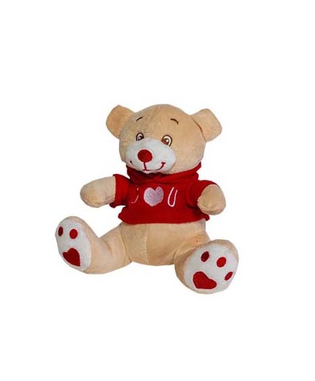 OSITO PELUCHE ABRIGO ROJO CON CORAZÓN CAMEL H18cm.